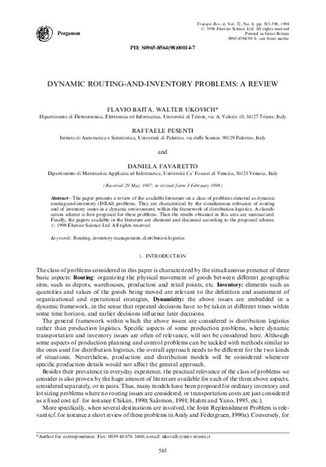Pdf Dynamic Routing And Inventory Problems A Review