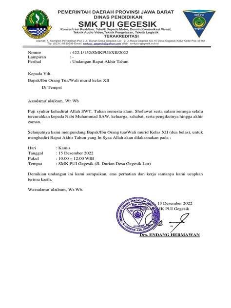 Surat Undangan Rapat Orang Tua Kelas Xii Pdf
