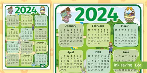 Easter Calendar Poster Wall Calendar 2024 Twinkl