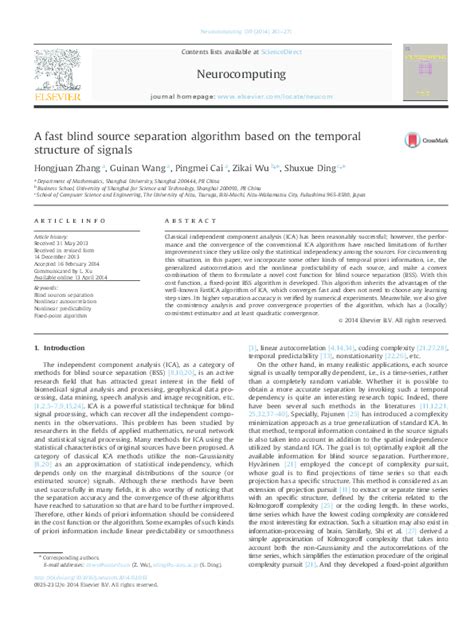 pdf a fast blind source separation algorithm based on the temporal structure of signals