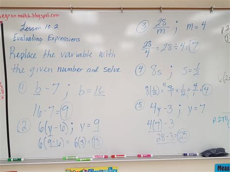 Mrs Negron 6th Grade Math Class Lesson 102 Evaluating Expressions