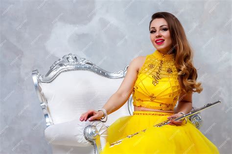 Premium Photo Flute Player With Flute Instrument Pretty Actress In