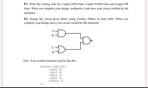 E1 Write The Verilog Code For 2 Input And Gate 3 Input Nand Gate And