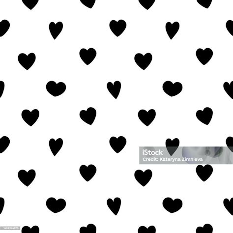 검은 하트 손으로 그린 이음매 없는 패턴은 흰색 배경에 분리되어 있습니다 잉크 펜으로 그려진 사랑의 상징 선 패턴입니다 반복