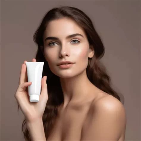 Model Holding Cream Tube Mockup