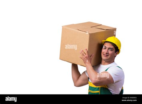 Man Moving Boxes Isolated On The White Background Stock Photo Alamy