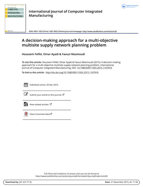 Pdf A Decision Making Approach For A Multi Objective Multi Site