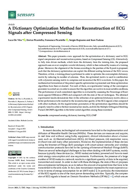 Pdf A Dictionary Optimization Method For Reconstruction Of Ecg Signals After Compressed Sensing