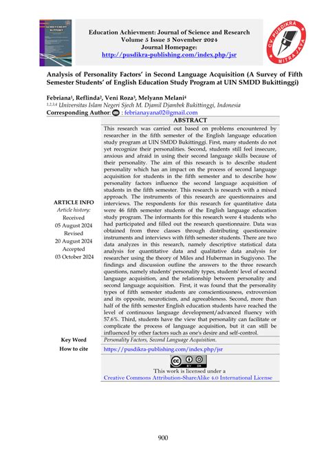 Pdf Analysis Of Personality Factors In Second Language Acquisition