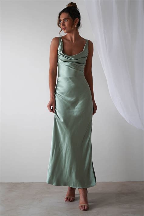 Misha Soft Satin Maxi Dress Sage Green