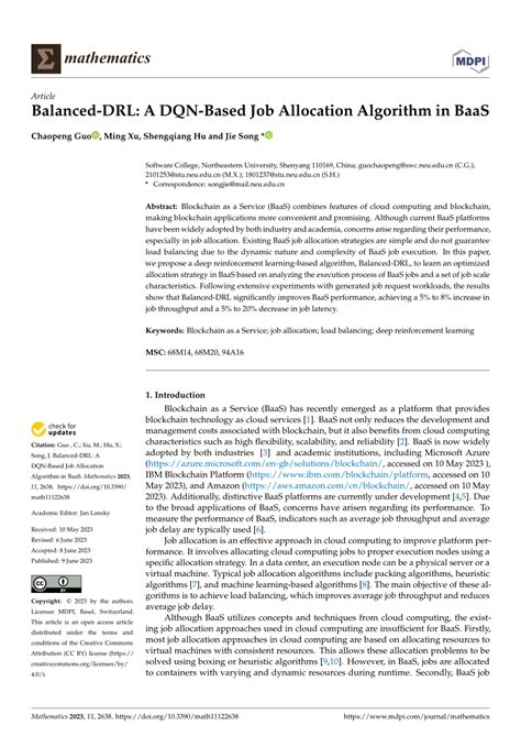 Pdf Balanced Drl A Dqn Based Job Allocation Algorithm In Baas