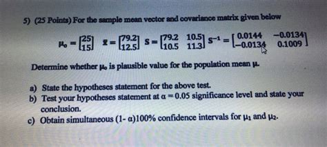 Solved Points For The Sample Mean Vector And Chegg