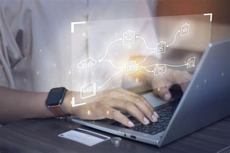 Document Management System Concept Data Storage Security Businessman Using Laptop Access File