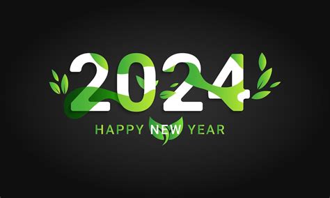 Premium Vector Happy New Year 2024 Digits Beautiful Natural Green Leaf Decorative Design