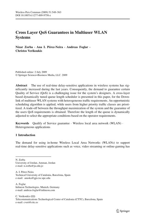 Pdf Cross Layer Qos Guarantees In Multiuser Wlan Systems