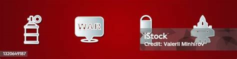 세트 손 연기 수류탄 단어 전쟁 로켓 발사기와 제트 전투기 아이콘 벡터 군사에 대한 스톡 벡터 아트 및 기타 이미지 군사