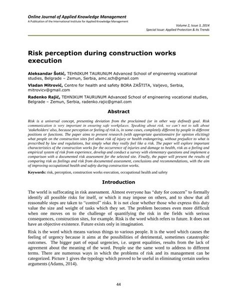 Pdf Risk Perception During Construction Works Execution Dokumen Tips