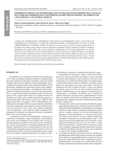 A Didactic Chemometrics Experiment For Design Of E Pdf Solução Tampão Química