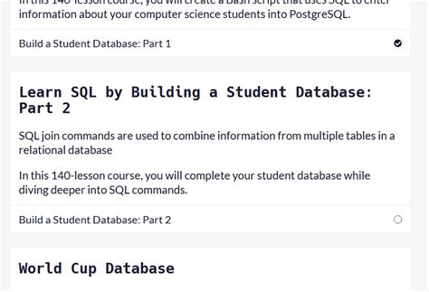 Learn SQL By Building A Student Database Part Build A Student Database Part No Checkmark