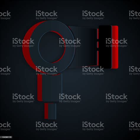 종이 잘라 헤어 드라이어 아이콘검은 배경에 격리 헤어드라이어 사인 헤어 드라이 기호입니다 뜨거운 공기를 불어 종이 아트 스타일입니다 벡터 일러스트레이션 3차원 형태에 대한