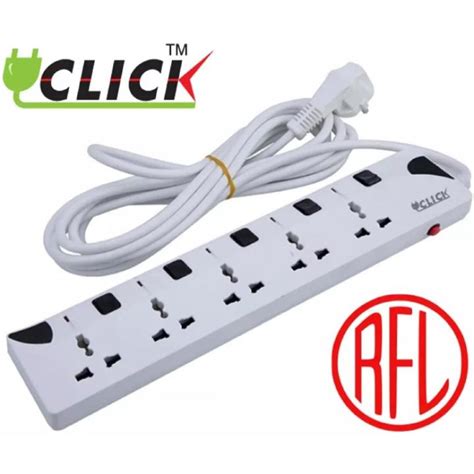 Click Safe Multi Plug 3 Pin Multiplug Socket 5 Port 5 Meter Cable 2 Pin