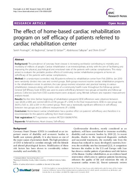 Pdf R The Effect Of Home Based Cardiac Rehabilitation Program On Self Efficacy Of Patients