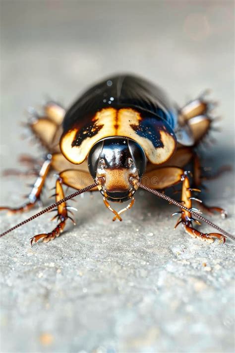Macro Shot Of Light Brown German Cockroach With Dark Striped Proboscis