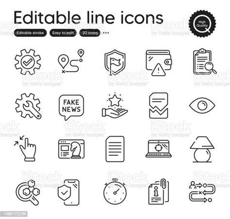 기술 개요 아이콘 집합입니다 가짜 뉴스 사용자 정의 및 Seo 전략 요소로 아이콘이 포함되어 있습니다 벡터 개발에 대한 스톡 벡터 아트 및 기타 이미지 Istock