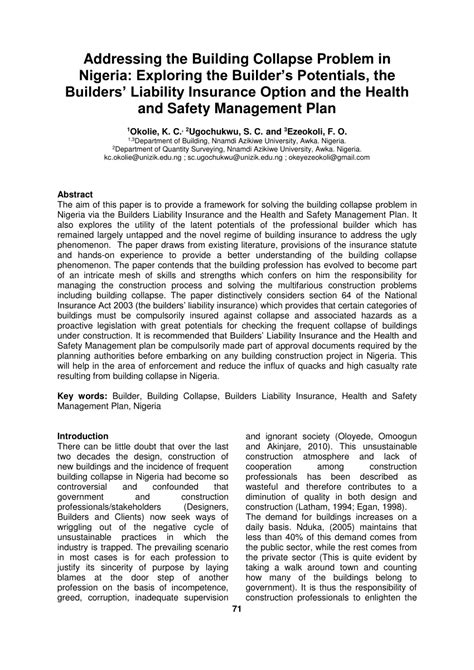pdf addressing the building collapse problem in nigeria exploring the builder s potentials