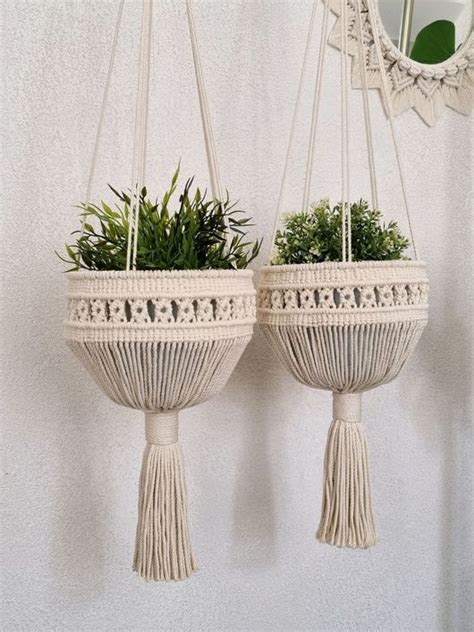 Подвесное макраме кашпо корзинка подвес из хлопка в интернет магазине Ярмарка Мастеров по цене