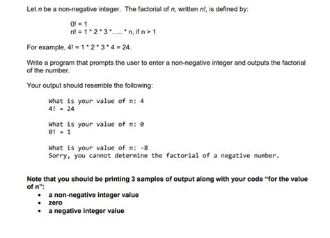 solved let n be a non negative integer the factorial of n