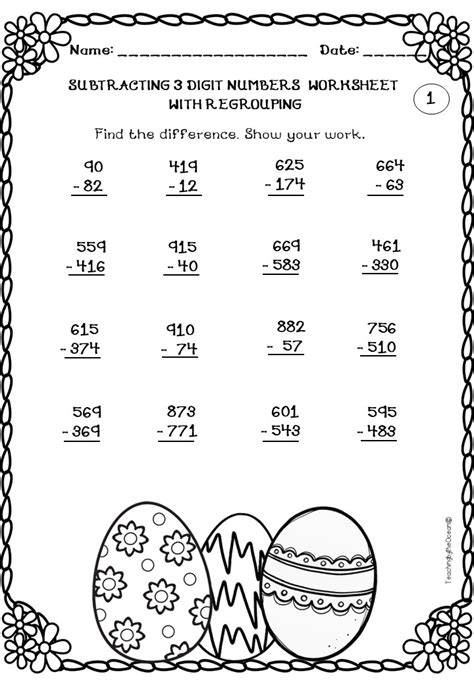 Subtracting 3 Digit Numbers Worksheets Easter Made By Teachers