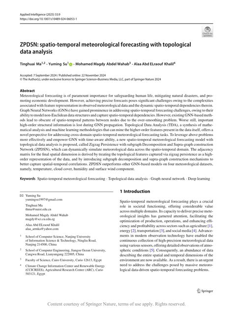 Zpdsn Spatio Temporal Meteorological Forecasting With Topological Data Analysis Request Pdf