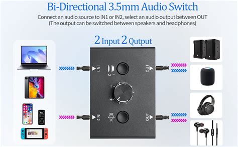 3 5mm Audio Switch Stereo Audio Splitter Box 2 In 2 Out Audio Switcher Passive