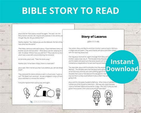 Jesus Raises Lazarus From The Dead Bible Story Activities Sunday