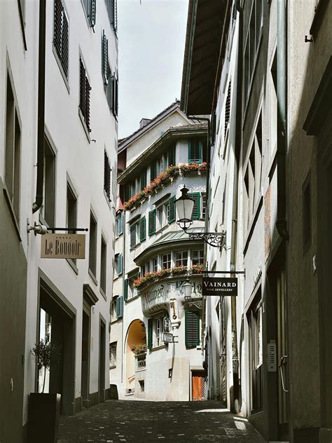 가로등 기둥 거리 건물 건물 외관 건축 건축 세부 사항 골목 관광 구시가지 그림 같은 기이 한 꽃 낭만적인 낮 덧문 덧문창 도시 도시 거리