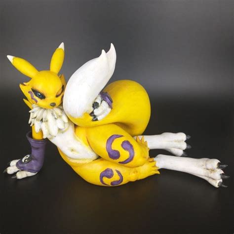 Hand Painted Sitting Renamon Fan Art Pin Up Figurine D Etsy