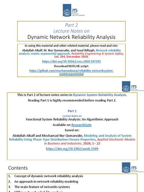 Lecture Notes On Dynamic Network Reliability Analysis Using Matrix