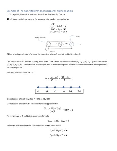 Thomas Algorithm And Tridiagonal Matrix Example Example Of Thomas