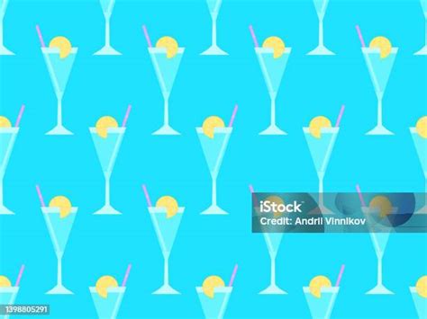 우산이있는 칵테일 이음새가 없는 패턴 파란색 배경에 우산과 오렌지 조각이있는 알콜 칵테일 바 메뉴 광고 자료 및 배너를위한 디자인 벡터 일러스트 레이 션 가리기에 대한 스톡