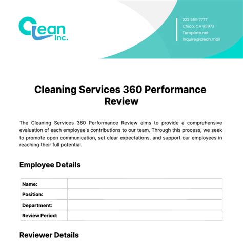 Free Cleaning Services 360 Performance Review Template To Edit Online
