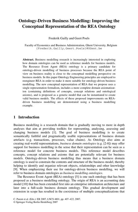 Pdf Ontology Driven Business Modelling Improving The Conceptual