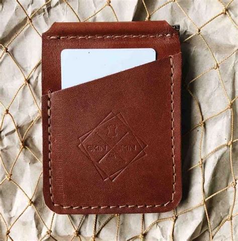 Затискач для купюр з натуральної шкіри Skinandskin ручна робота Коричневий мінімалістичний в