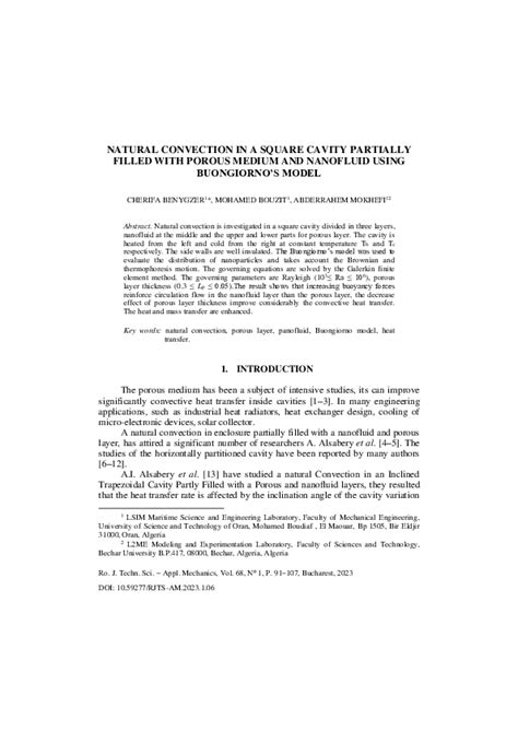 Pdf Natural Convection In A Square Cavity Partially Filled With