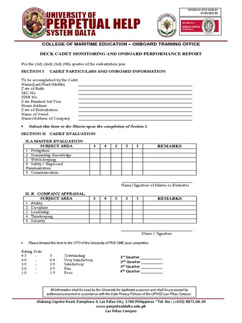 Deck Cadet Monitoring And Onboard Performance Report Pdf Water Transport Shipping