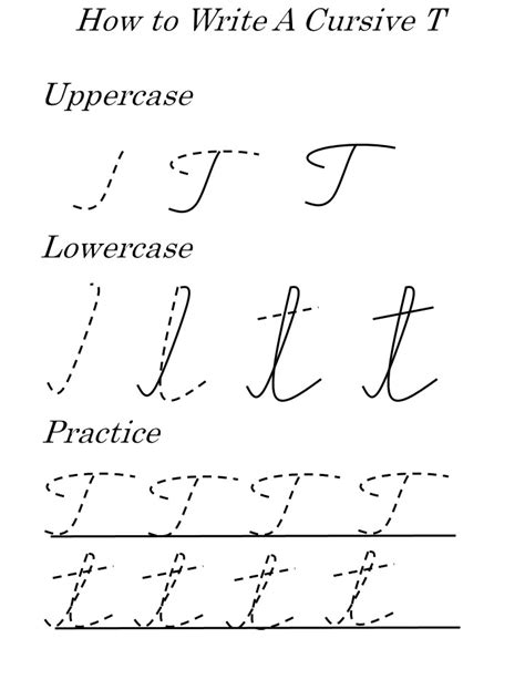 Practice Worksheets For Cursive T Capital Upper And Lowercase T
