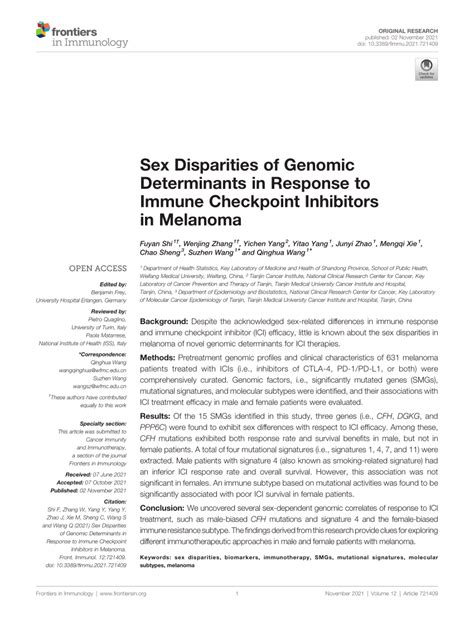 Pdf Sex Disparities Of Genomic Determinants In Response To Immune