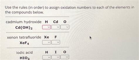 Solved Use The Rules In Order To Assign Oxidation Numbers Chegg Com
