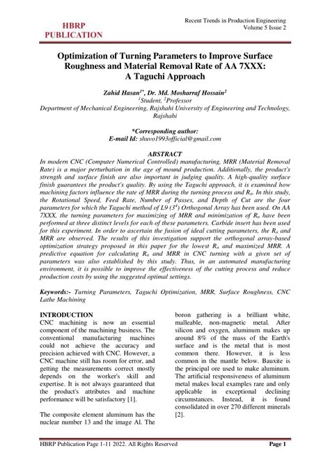 Pdf Optimization Of Turning Parameters To Improve Surface Roughness