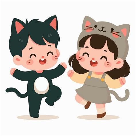 Vector Dos Niños Con Disfraces De Gato Vector Premium Generado Con Ia